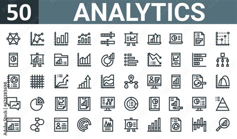 Set Of 50 Outline Web Analytics Icons Such As Network Analytics Bar Chart Analytics Bar