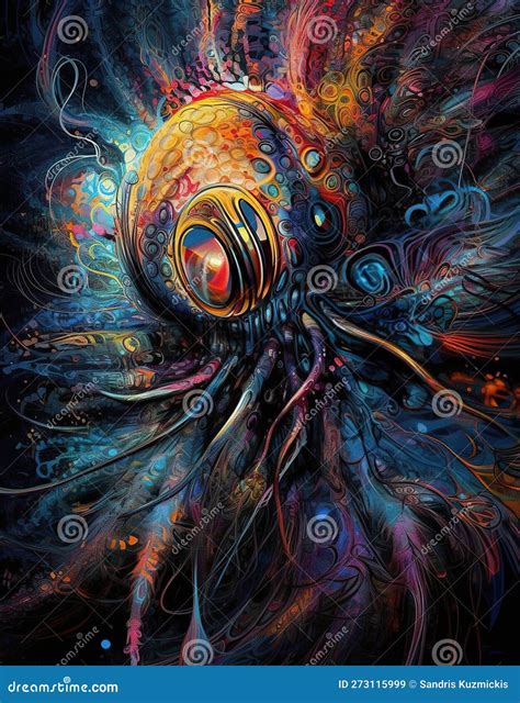 Vibrant Metallic Giant Mecha Cyborg Space Squid With Tentacles Spread