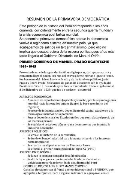Resumen De La Primavera Democr Tica Mihael Barrantes Udocz