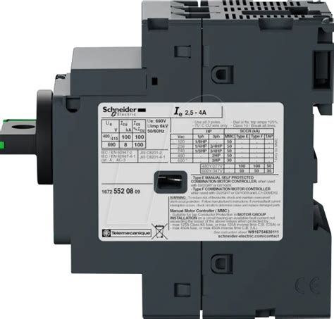 Gv2p08 Motor Circuit Breaker Tesys Gv2p 3 Pole 2 5 4 A At