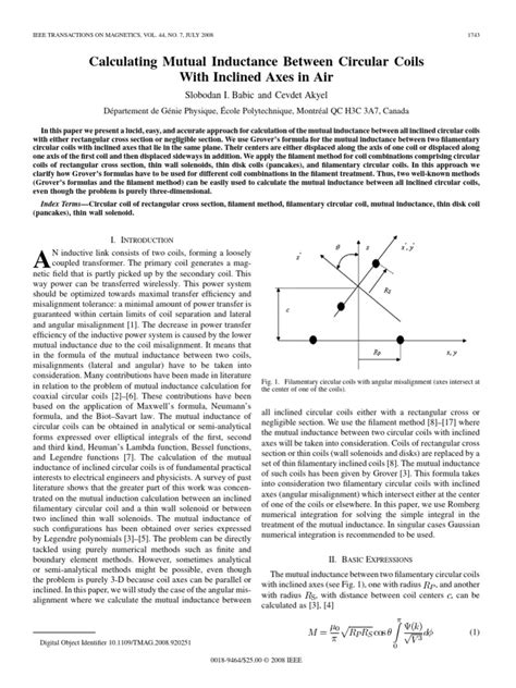 Calculating Mutual Inductance Between Circular Coils With Inclined Axes