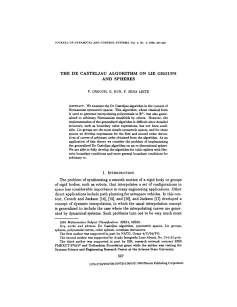 Pdf The De Casteljau Algorithm On Lie Groups And Spheres