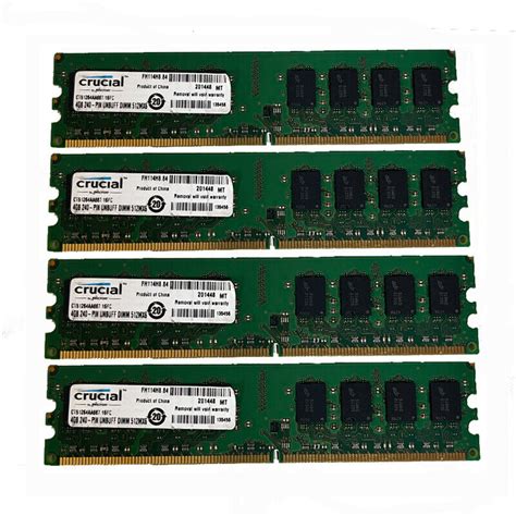 Crucial 4x 4GB 2RX8 PC2 5300U DDR2 667Mhz 240Pin UDIMM Desktop Memory