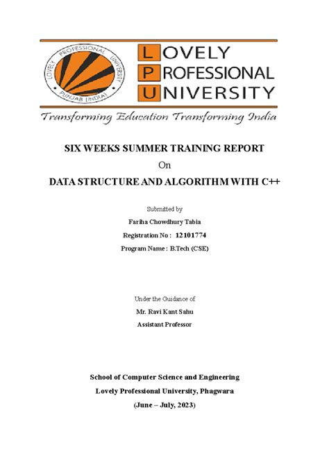 six weeks summer training report final six weeks summer training report on data structure and