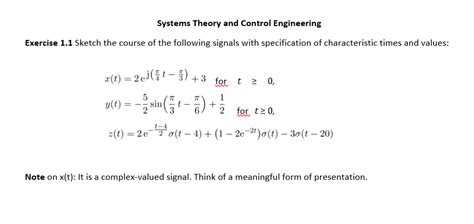 Solved Systems Theory And Control Engineering Exercise 1 1 Chegg Com