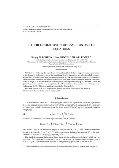 Pdf Hamilton Jacobi Equations And Hypercontractivity