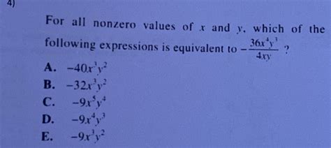 solved 4 for all nonzero values of x and y which of the following