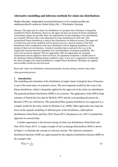 Pdf Alternative Modelling And Inference Methods For Claim Size
