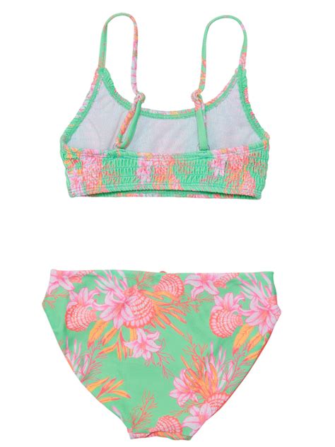 Snapper Rock Sustainable Shirred Girls Bikini Set Coastal Shells