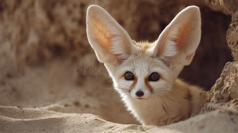 Fennec Fox In Sandy Desert Landscape With Large Ears Alert And Curious In Its Natural Habitat