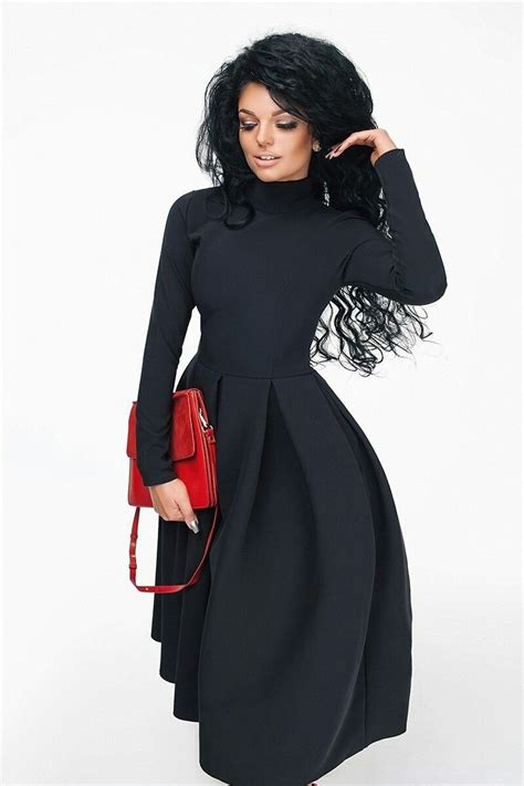 Эффектное пышное черное платье миди длины Платья Модные стили Короткие черные платья