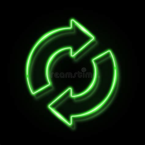 Green 3d Neon Refresh Reload Restart Recycle Icon Stock Vector