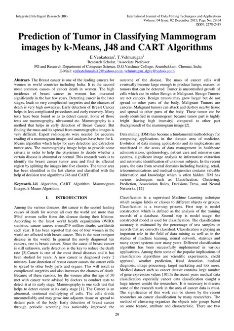 pdf prediction of tumor in classifying mammogram images by k means