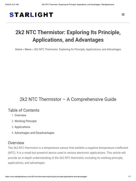 2k2 Ntc Thermistor Exploring Its Principle Applications And Advantages Starlightsensors Pdf