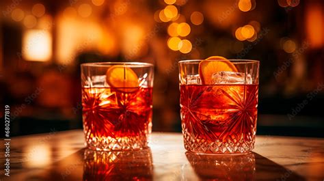 Cocktail Negroni With Gin Campari Martini Rosso And Orange Negroni