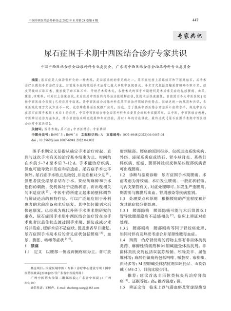 尿石症围手术期中西医结合诊疗专家共识 指南规范共识 药讯中心 湖南药事服务网