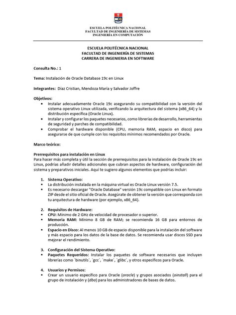 Consulta Instalación Oracle 19c En Linux Pdf Hardware De La Computadora Archivo De Computadora