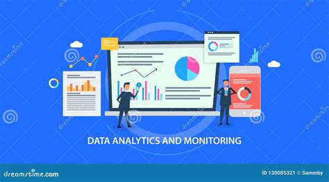Flat Design Concept Of Data Analytics Website Monitoring Men Analyzing Business Data Stock