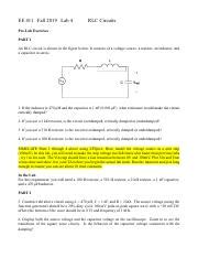Lab 4 RLC Circuit Fa19 Pdf EE 411 Fall 2019 Lab 4 RLC Circuits Pre Lab Exercises PART 1 An RLC