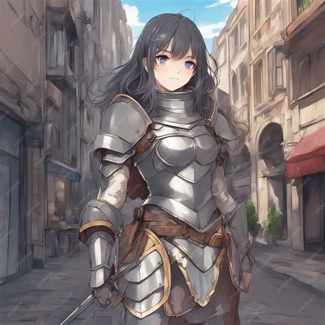 Premium Ai Image A Girl In Knight Armor Stands In A Street Wallpaper