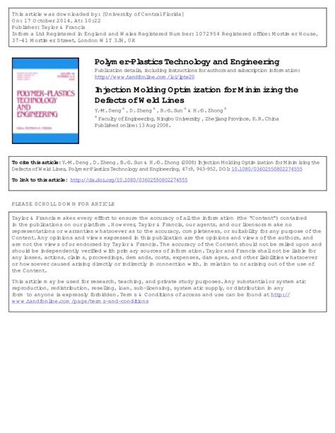 Pdf Injection Molding Optimization For Minimizing The Defects Of Weld Lines Dokumen Tips