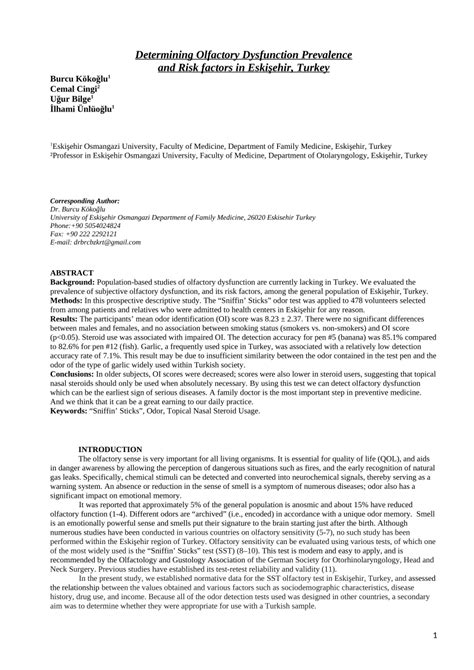 Pdf Determining Olfactory Dysfunction Prevalence And Risk Factors In