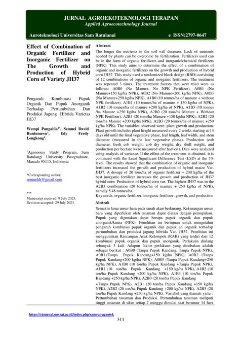 Pdf Effect Of Combination Of Organic Fertilizer And Inorganic Fertilizer On The Growth And