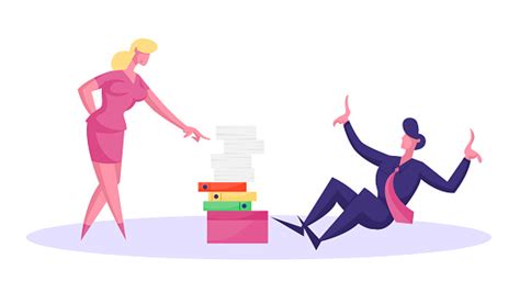 문서 폴더의 거대한 더미와 바닥에 앉아 과로 사무실 직원에 외치는 사업가 Bulling 마감 보스 회사 리더 서둘러 노동자 와 작업 만화 플랫 벡터 일러스트 경영자에 대한