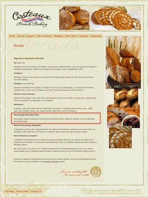 Menu At Costeaux French Bakery Healdsburg