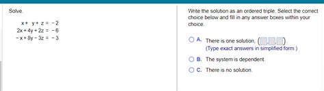 Solved Solve Write The Solution As An Ordered Triple Chegg Com