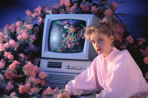 Premium Photo Colorful Image Of Vintage Retrowave Style Computer Monitor And Keyboard