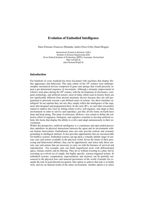 Pdf Evolution Of Embodied Intelligence