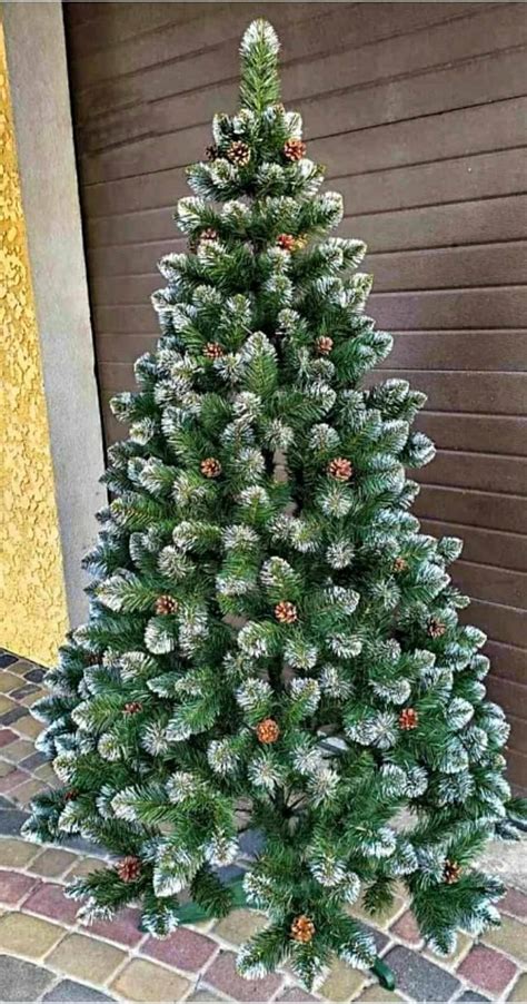 ᐉ Штучна ялинка з шишками 2 м Зелений з білим кінчиком 1304224111 • Краща ціна в Києві