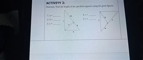 solved activity 2 direction find the length of the specified segment using the given figures