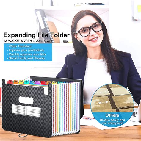 Accordian File Organizer 13 Pockets Expanding File Folder Expandable Cover Portable Filing Box