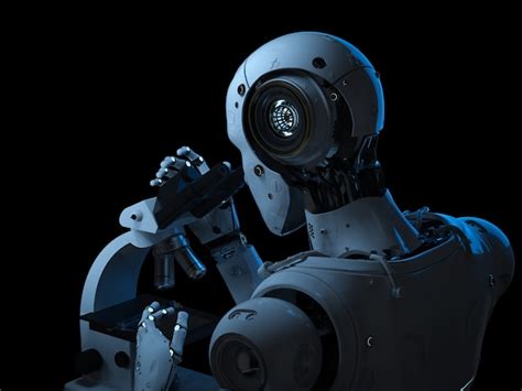 Premium Photo 3d Rendering Robot Working On Microscope On Black Background