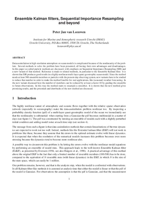 pdf ensemble kalman filters sequential importance resampling and beyond