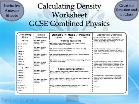 Density Calculation Worksheet With Answers Gcse Physics Paper 1