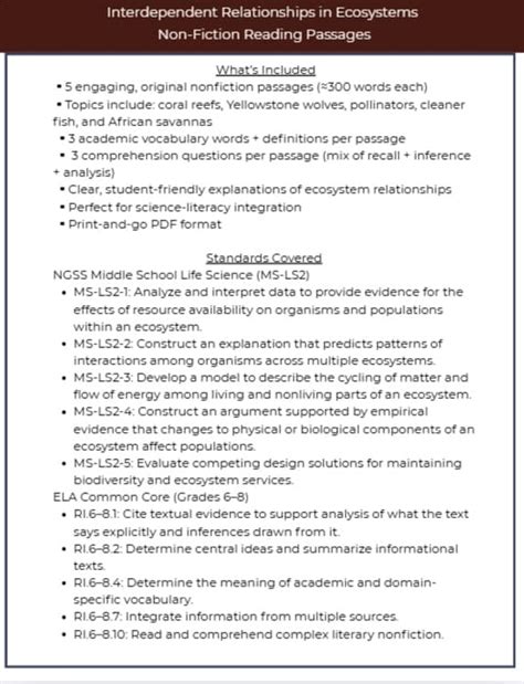 Interdependent Relationships In Ecosystems Passages Grades 68 5