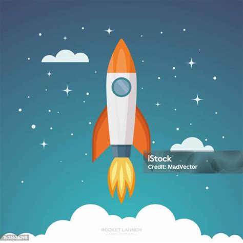 벡터 복고풍 빨간색과 흰색 우주 로켓 우주선이 우주 하늘 배경에 발사됩니다 비즈니스 시작 프로젝트 개발 프로세스 창의적인 아이디어 등을 위한 우주 로켓 디자인 템플릿