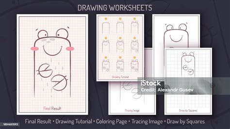 행복한 게를 그리는 방법 단계별 그리기 자습서 그리기 가이드 간단한 지침 색칠 공부 페이지 어린이와 성인을 위한 워크시트 벡터