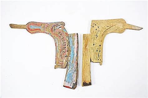 Lot Pair Of Massim Canoe Prows Png