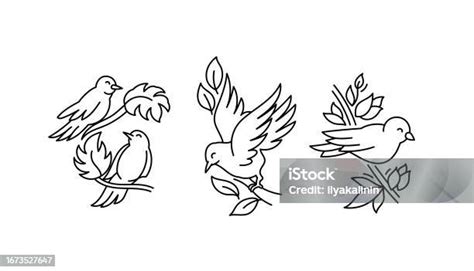 분기 벡터 라인 아이콘 세트에 새들 편집 가능한 윤곽선 선 나뭇가지에 대한 스톡 벡터 아트 및 기타 이미지 나뭇가지 새 아이콘 Istock