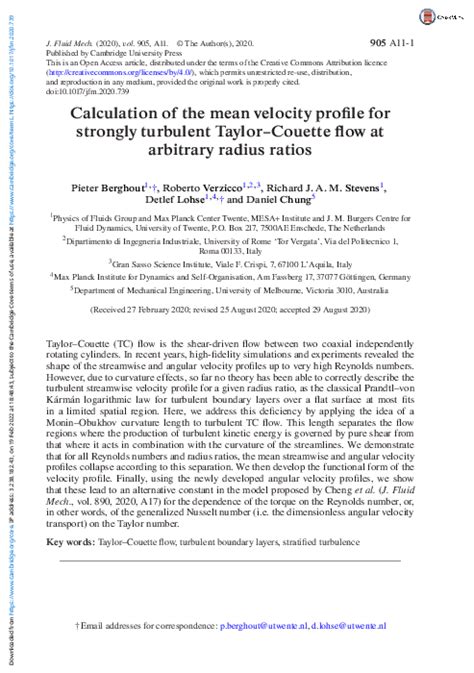 Pdf Calculation Of The Mean Velocity Profile For Strongly Turbulent Taylorcouette Flow At