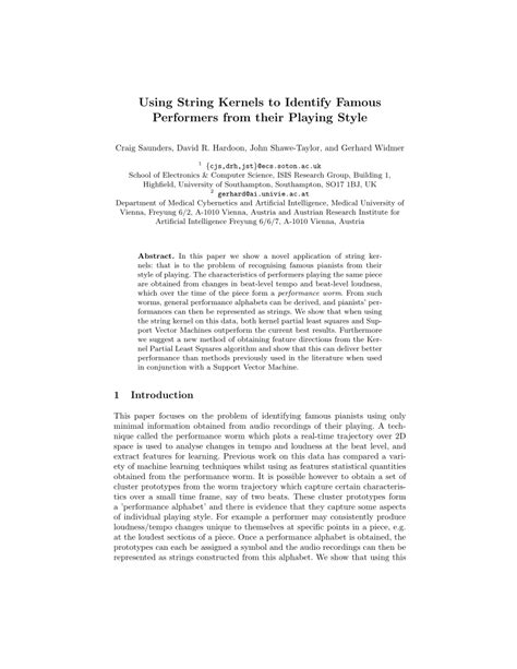 pdf using string kernels to identify performers from their playing style
