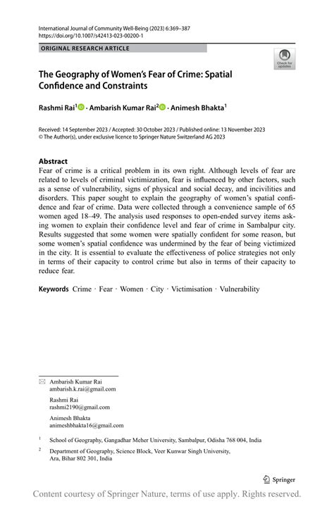 The Geography Of Womens Fear Of Crime Spatial Confidence And Constraints