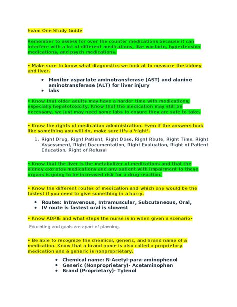 Exam One Study Guide Exam One Study Guide Remember To Assess For Over