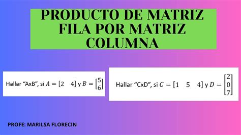 Producto De Una Matriz Fila Por Una Matriz Columna Operaciones Con Matrices Youtube