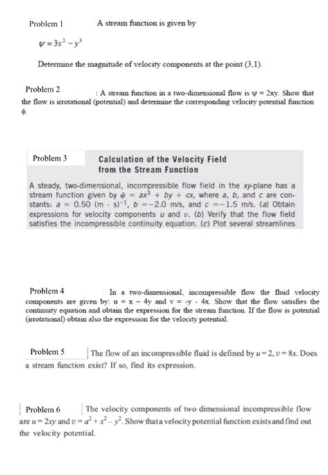 solved problem 1 a stream function is given by v 3x° y