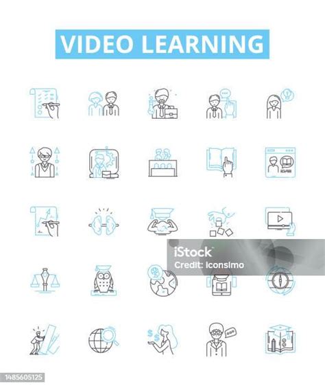비디오 학습 벡터 라인 아이콘을 설정합니다 비디오 학습 코스 자습서 수업 교육 E 러닝 그림 개요 개념 기호 및 기호 아이콘 세트에 대한 스톡 벡터 아트 및 기타 이미지